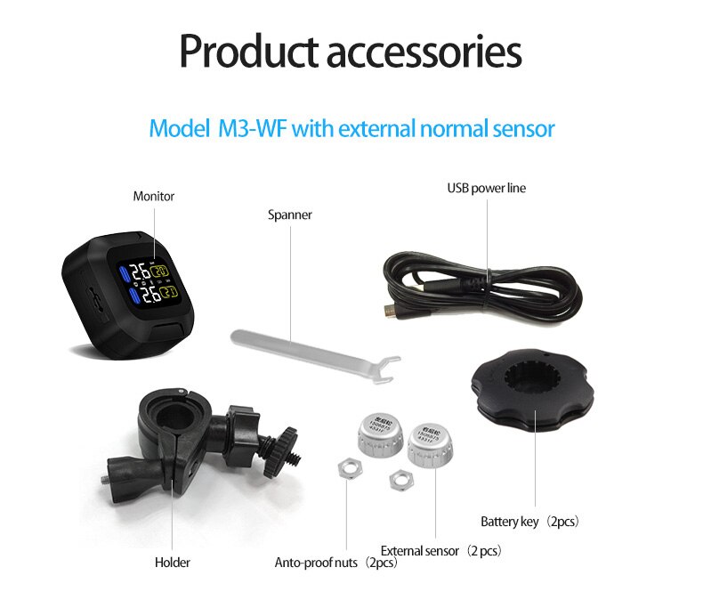 Original trådlös motorcykel tpms däcktrycksövervak... – Vicedeal