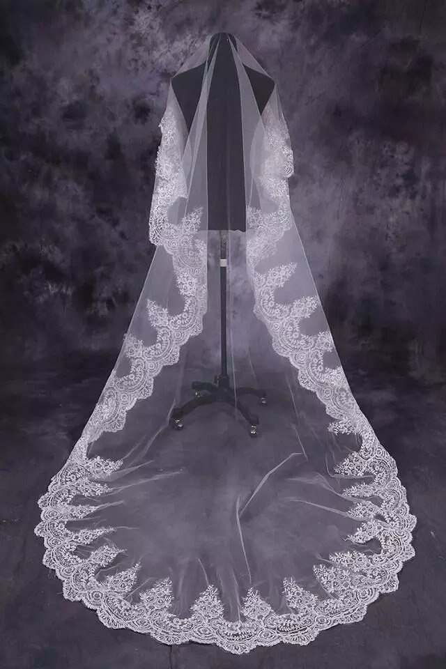 Schleier Weiß Elfenbein Spitze Kathedrale Hochzeit... – Grandado