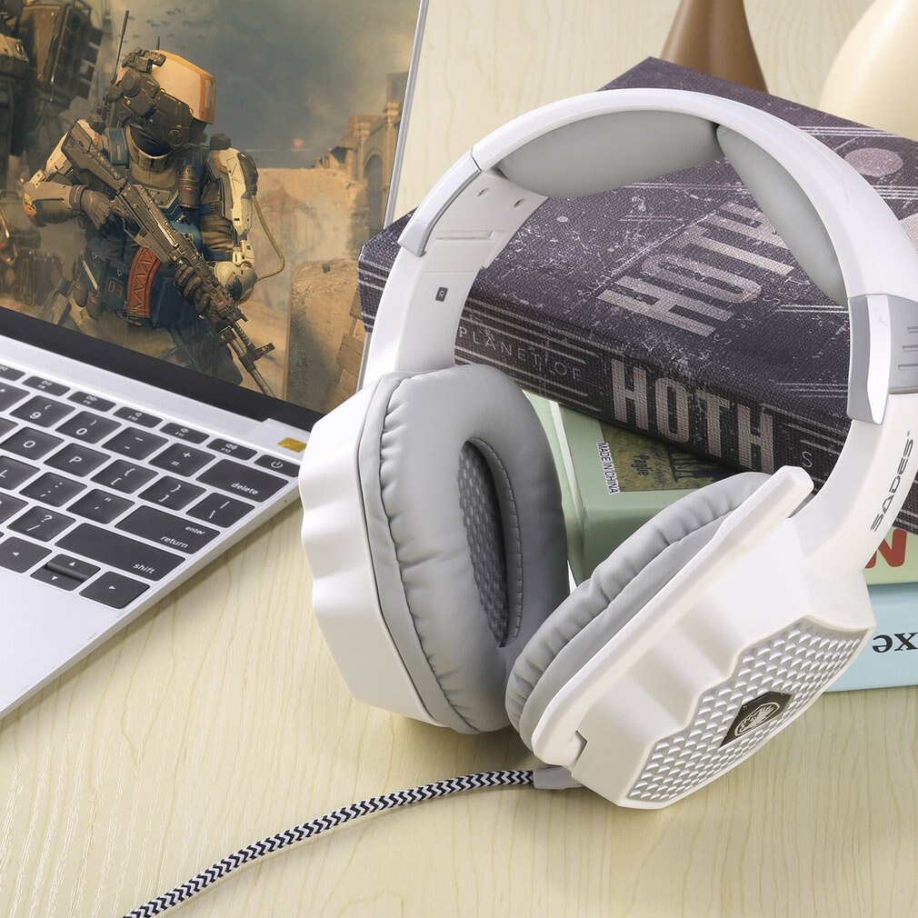 White USB PC Gaming Headsets with Microphone Noise... – Grandado