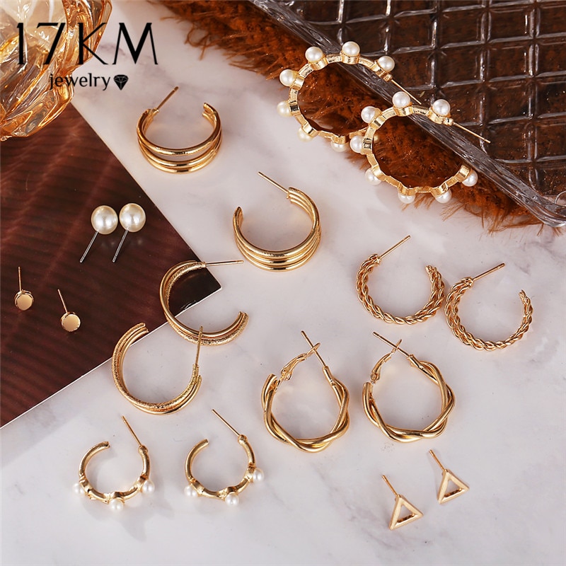 17Km Vintage 9 Paren/set Gold Metal Oorringen Set ... – Vicedeal