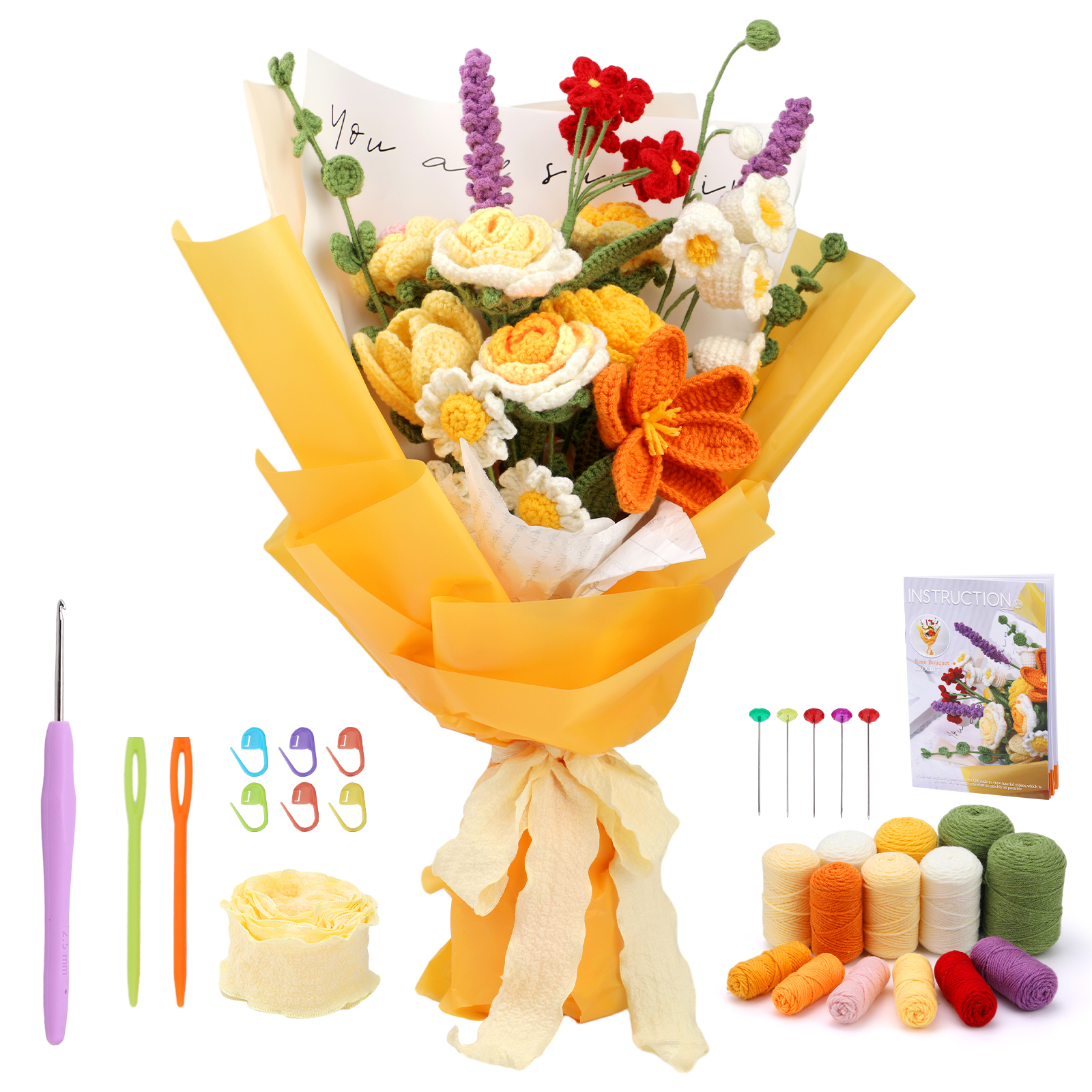 Rose Flowers Bouquet Crochet Kit, Crochet Kit for ... – Grandado
