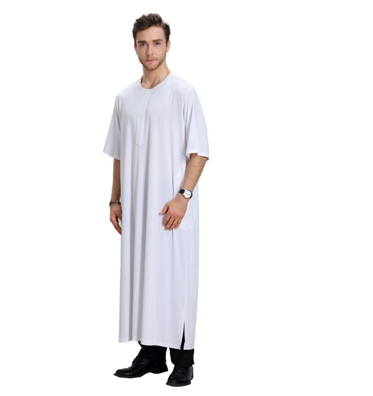 Arab Men Robe Muslim Dubai Abaya White Men's Round... – Grandado