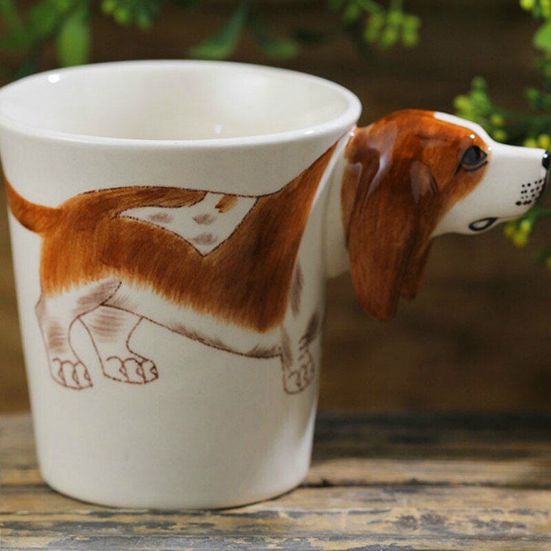 cute cartoon 3D coffee cup Basset Hound dogs cup f... – Grandado