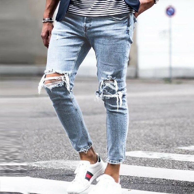 Ripped European And American Denim Jeans Hole Men ... – Grandado