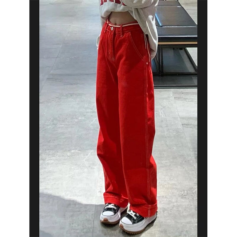 High Street Red Jeans Women's Loose American R... – Vicedeal