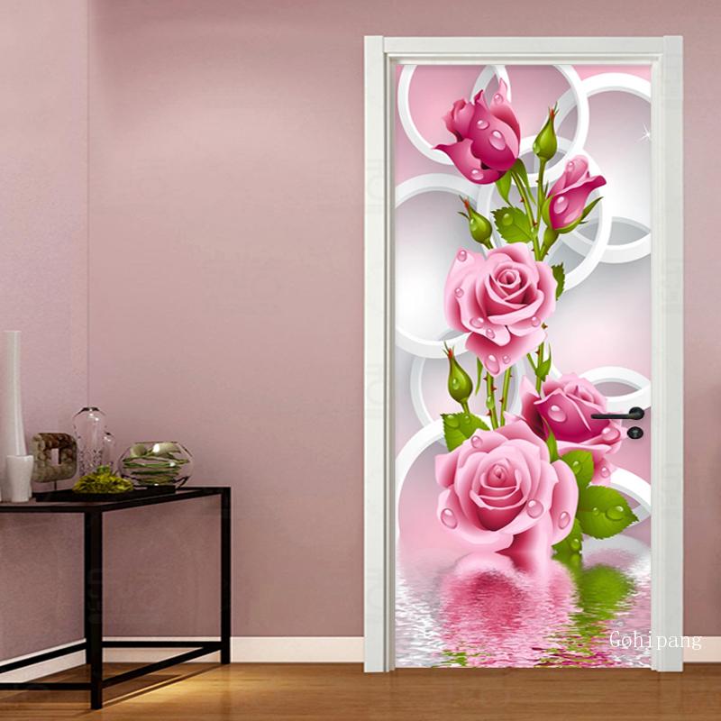 Beautiful Pink Flowers Circle Door Stickers 3D Wal... – Grandado