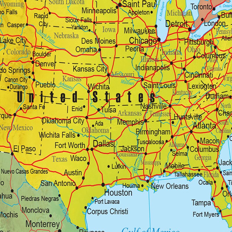 59*84cm Map of North America Vintage Canvas Painti... – Grandado