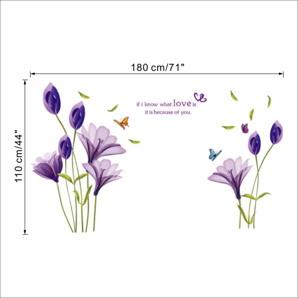 Love Purple Lily Flower Butterfly Wall Stickers Ho... – Grandado