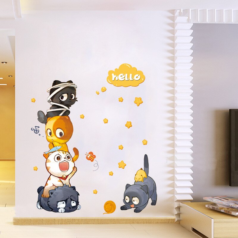 Cartoon cute cat combination wall sticker fridge d... – Grandado