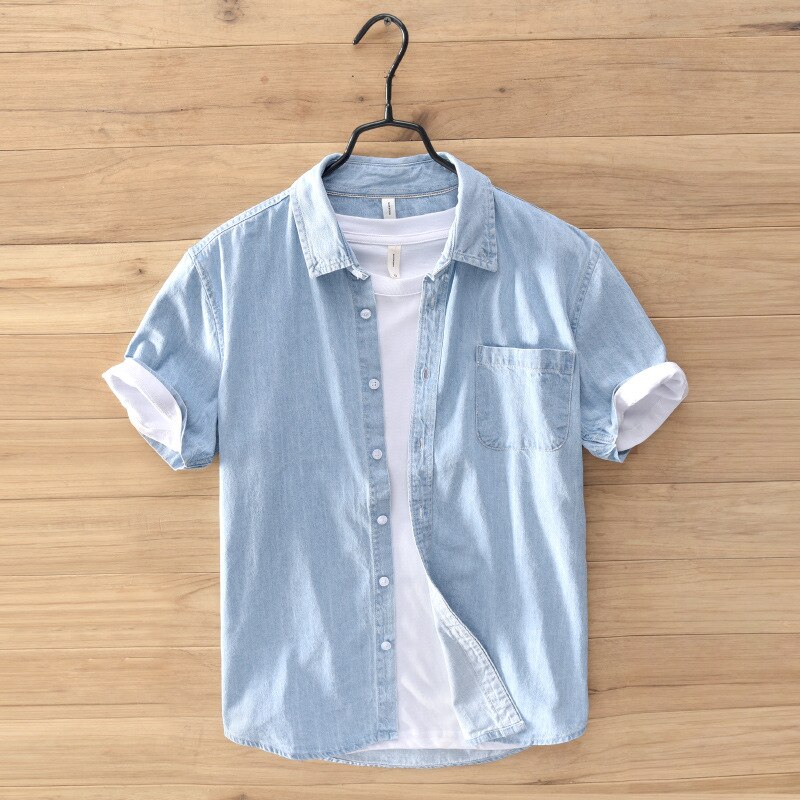 zomer Denim Shirt toevallige mannen korte mouwen s... – Vicedeal