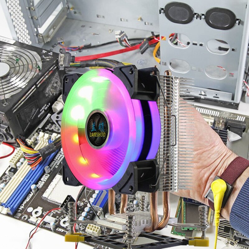 LANSHUO CPU Radiator RGB LED CPU Cooler 2 Heat Pip... – Grandado