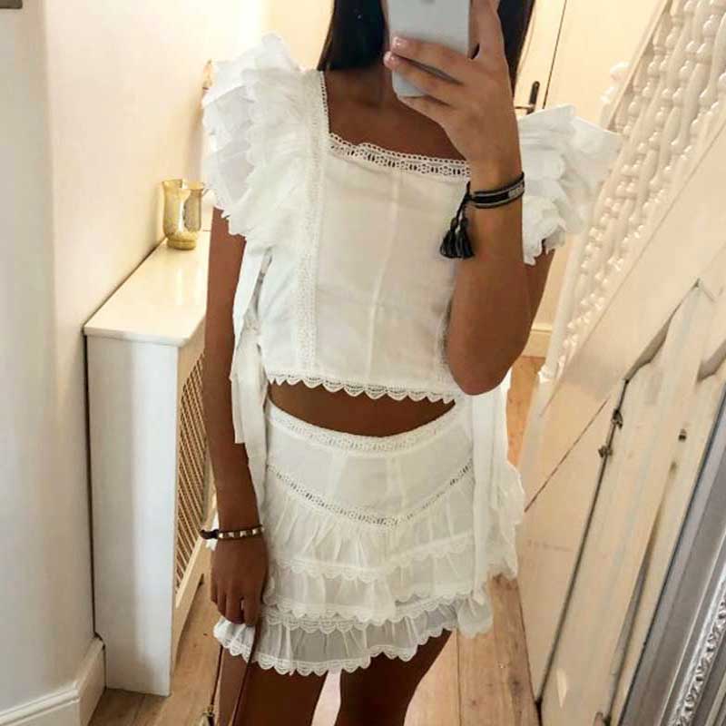 Boho Inspired 2 piece set women white ruffle party... – Vicedeal