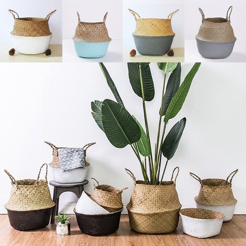 Seagrass Foldable Storage Basket Garden Decor Wick... – Vicedeal