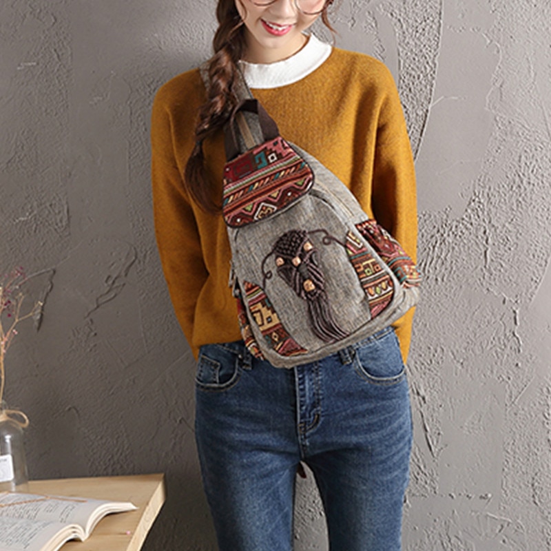 Vintage Embroidery Ethnic Canvas Backpack Women Ha... – Grandado