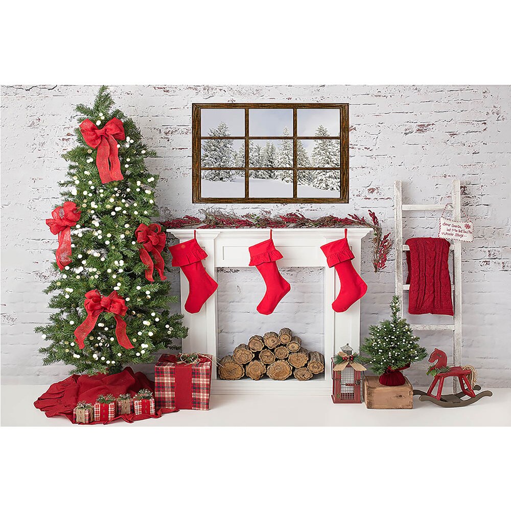 Fotografie Kerst Venster Achtergrond Haard Kerstbo... – Vicedeal