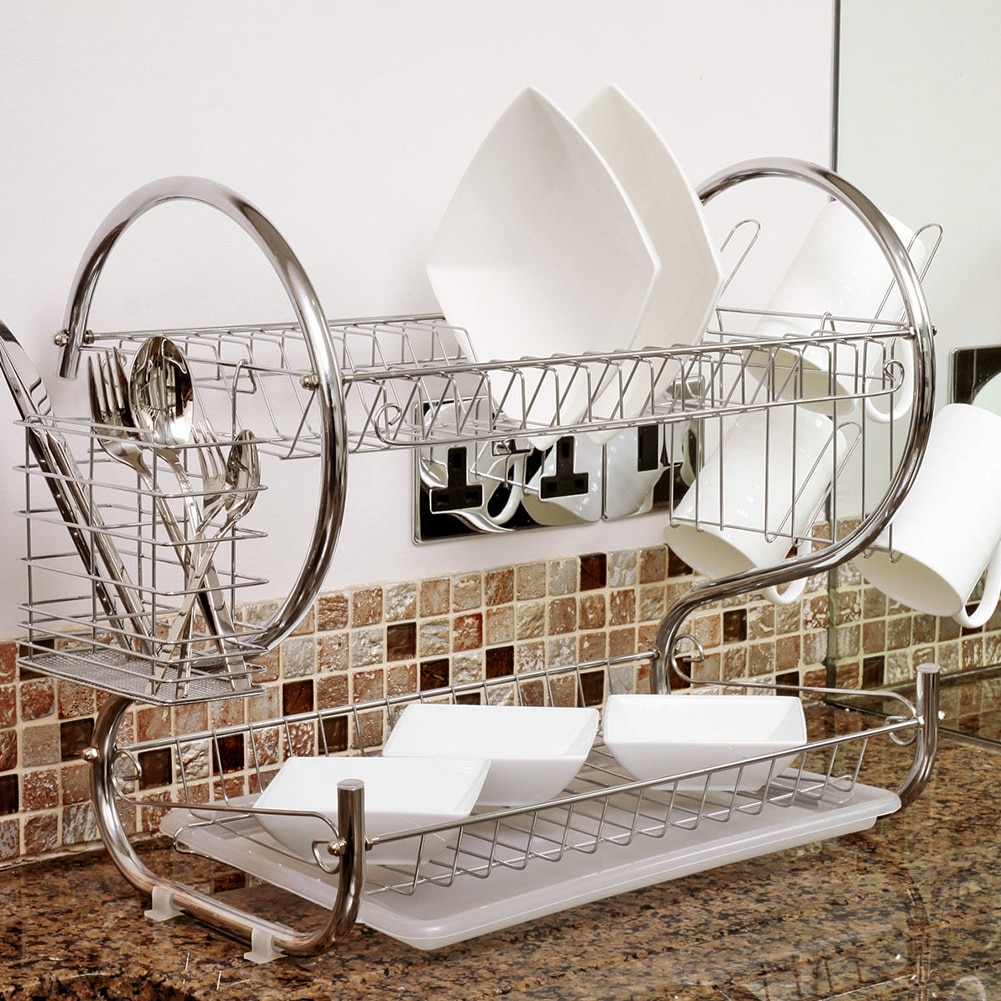 2 Tier Iron Chrome Dish Drainer Drying Rack Remova... – Grandado
