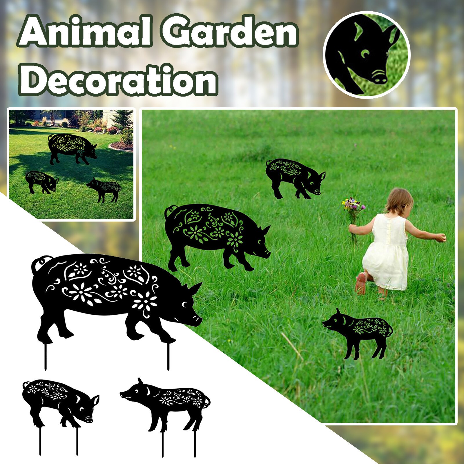 Yard Art Black Pig Garden Sculpture Inserts Acryli... – Grandado