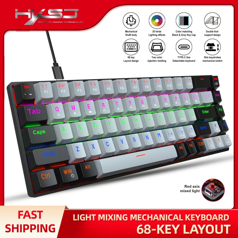 68 Key Mechanical Keyboard Gaming USB Wired LED Ba... – Vicedeal
