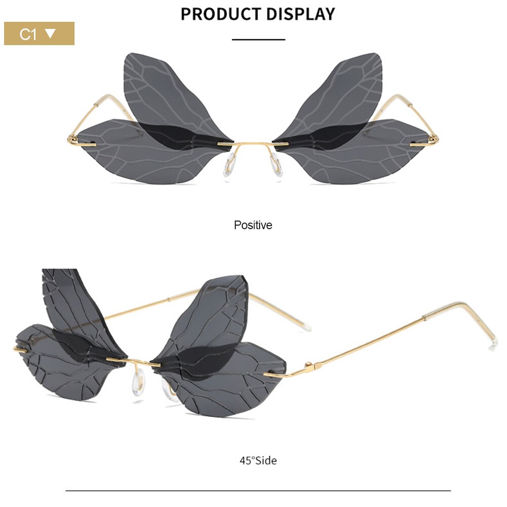 Butterfly Rimless Sunglasses for Women Vintage Str... – Grandado