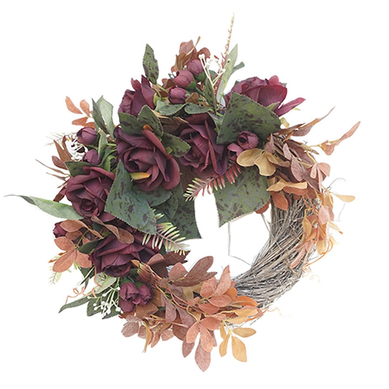 Artificial Rose Flower Wreath Fall Autumn Wreath f... – Grandado