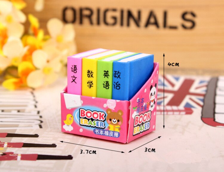 4 Pcs / Lot Book Style Pencil Eraser Kid Stationer... – Grandado