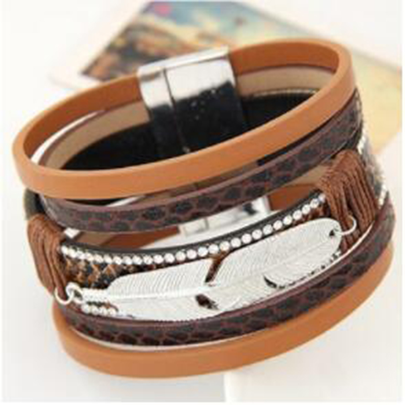 Lichtmetalen Veer Bladeren Breed Multilayer Strass... – Vicedeal