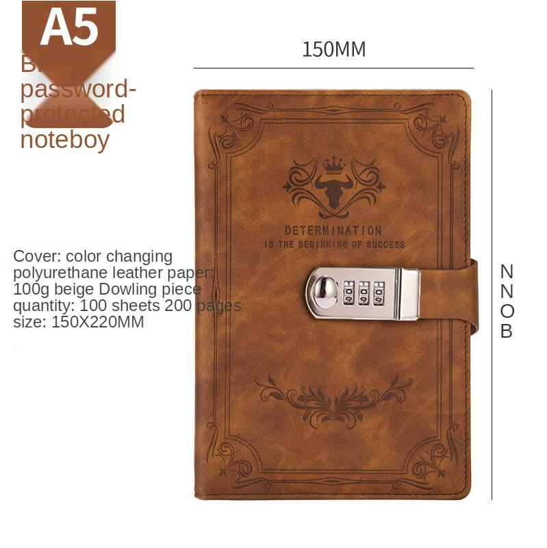 200 pages A5 retro password book with lock diary t... – Vicedeal