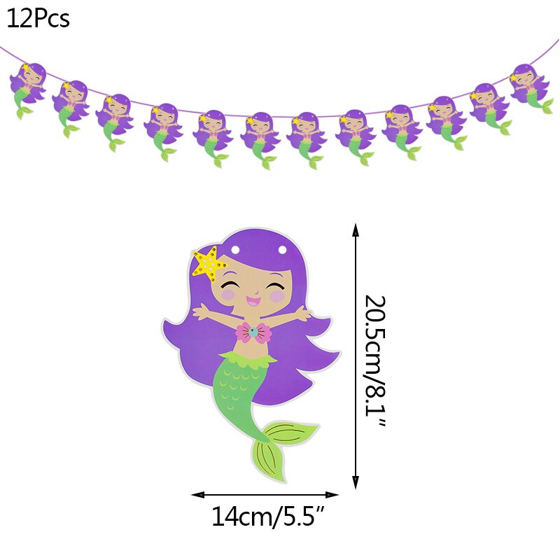 1set Mermaid Bunting Banner Birthday Cartoon Merma... – Grandado