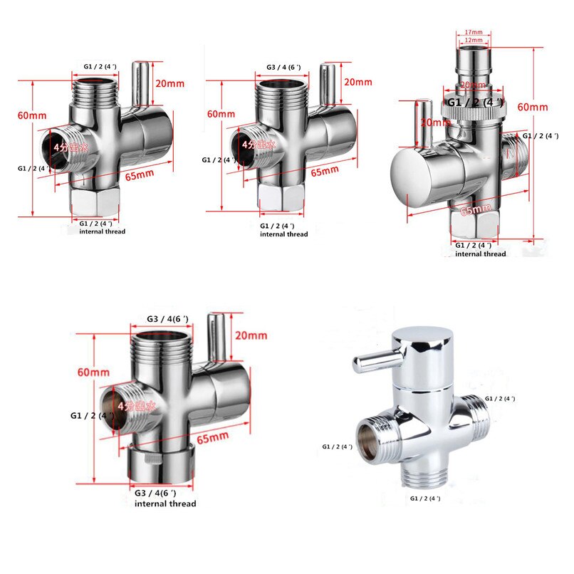 4′/6′ Brass One-in Two-out Three-way Water Divider... – Vicedeal