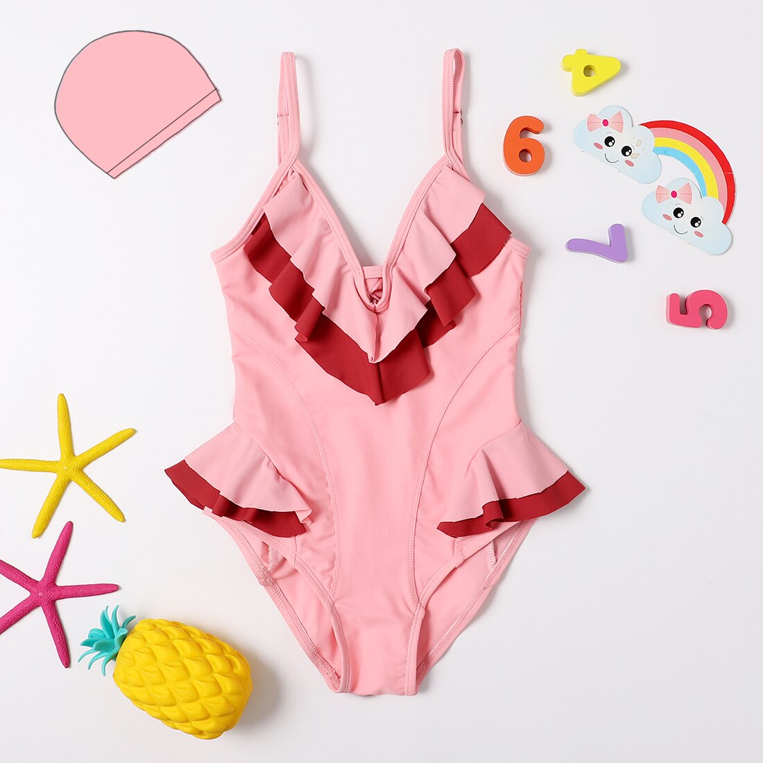 Cute Kids Baby Girls Ruffle Pink One-Piece Swimsui... – Vicedeal