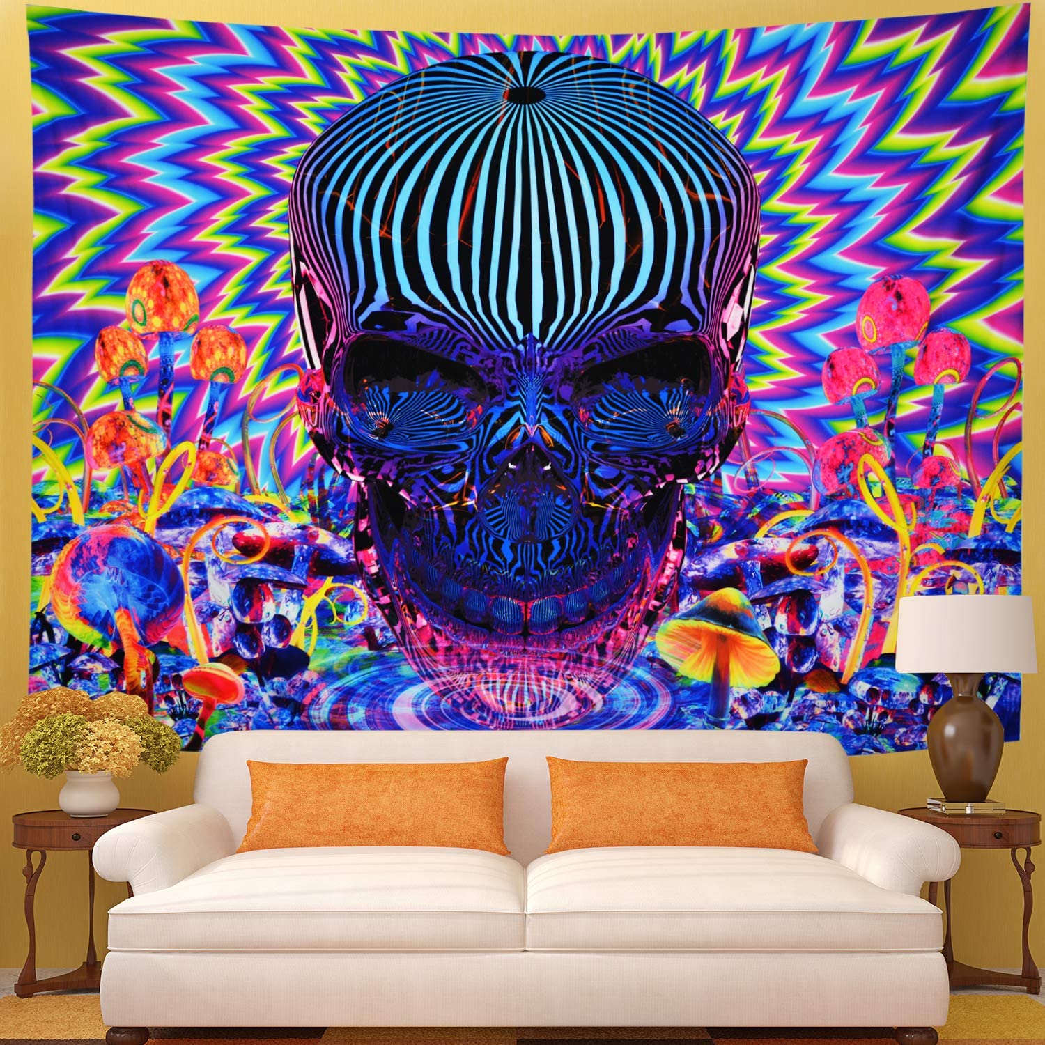 Psychedelic Skull Trippy Mushrooms Colorful Abstra... – Grandado