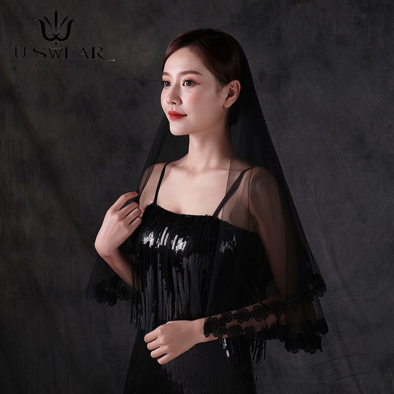 Retro Gothic Simple Muslim Bride Lace Veil Black T... – Grandado