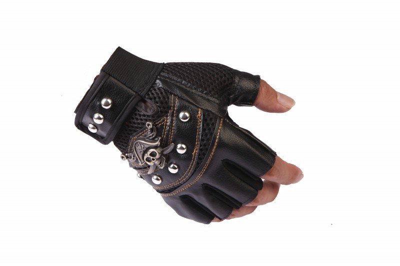 Skulls Rivet PU Leather Fingerless Gloves Men Wome... – Grandado