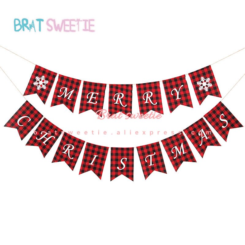 Buffalo Plaid Merry Christmas Banner Burlap Noel F... – Grandado