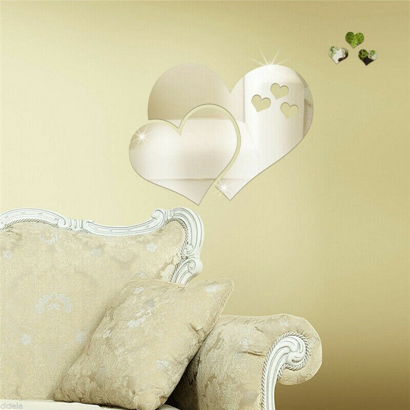 3D Mirror Heart Shape Wall Sticker Removable DIY H... – Grandado