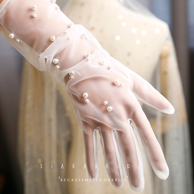 Bridal Gloves Transparent Full Finger Elbow Long W... – Grandado