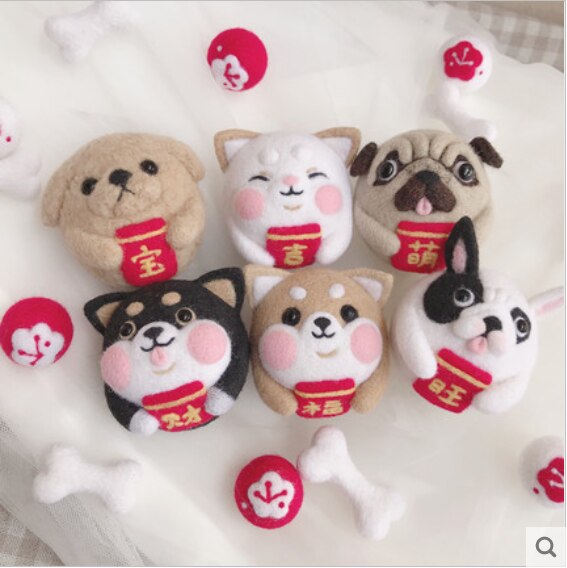 Wooden dog puppy two hachai dog Teddy wool needlep... – Grandado