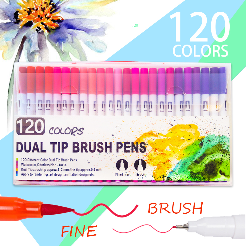 120 Colors Fine Liner Dual Tip Brush Pen Children'... – Grandado