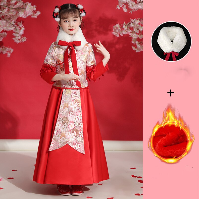 Hanfu Girl's Chinese Traditional Dress Red Tan... – Vicedeal