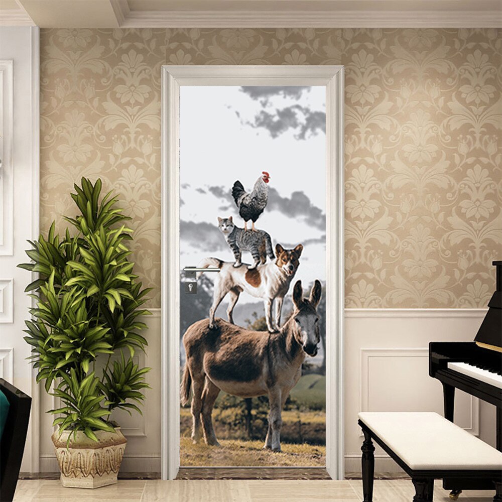 Funny Wall Sticker Donkey Dog Cat Chicken Door Sti... – Grandado