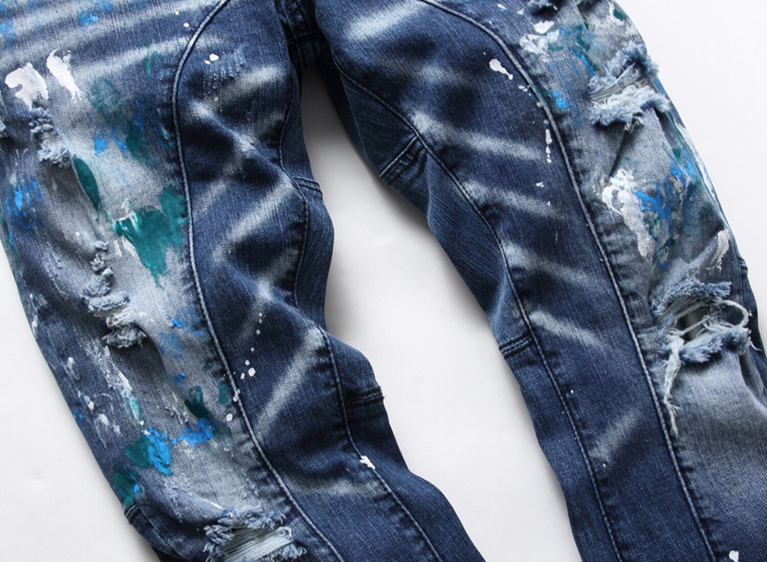 Light Luxury Men’s Color Graffiti Paint Denim Pant... – Grandado