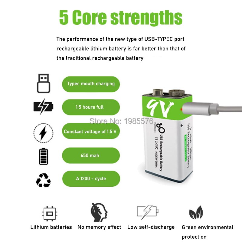 1PC 9V 6F22 650mAh USB lithium Rechargeable batter... – Grandado