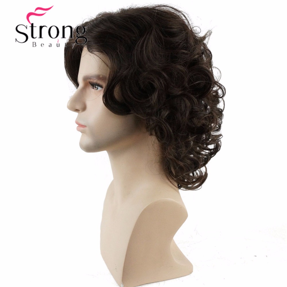 StrongBeauty Brown Mens' Medium Wig Curly Syntheti... – Grandado
