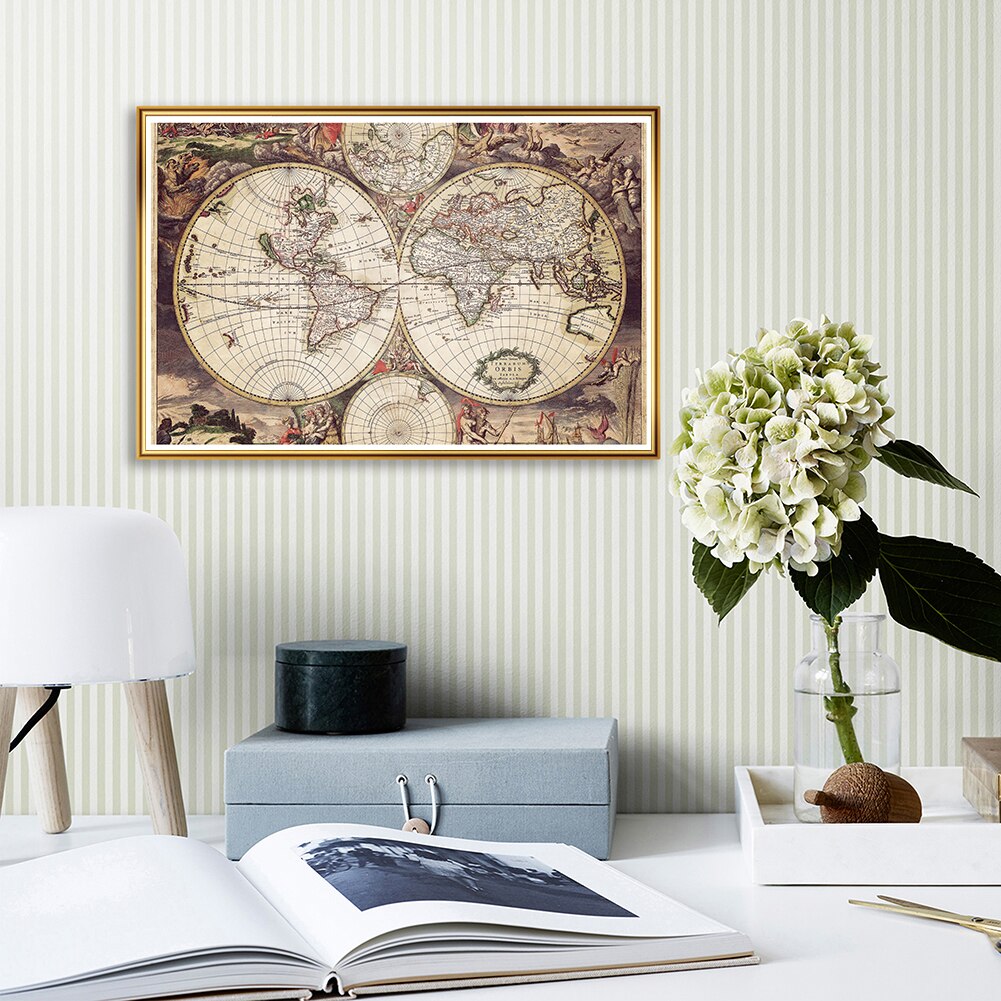 84*59cm The Retro World Map Medieval Canvas Painti... – Grandado