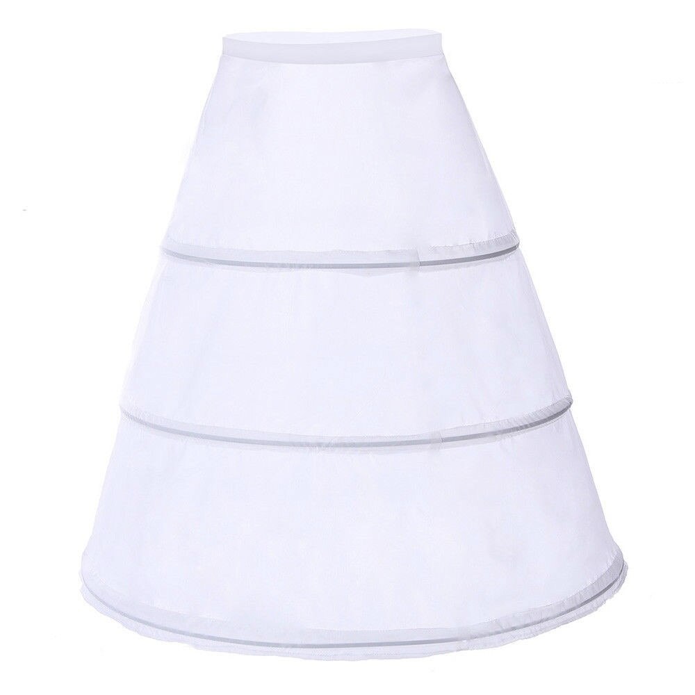 3-Hoop A-Line White Long Dress Wedding Gown Crinol... – Grandado