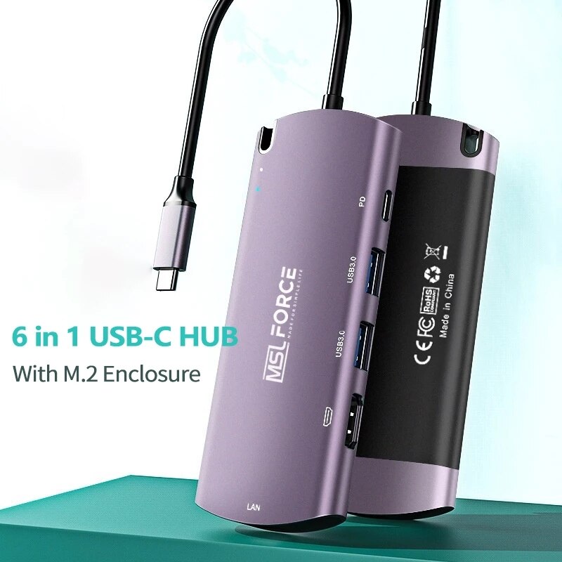 USB-C 6 in 1 HUB PD Fast Charging Hub M.2 SDD Encl... – Vicedeal