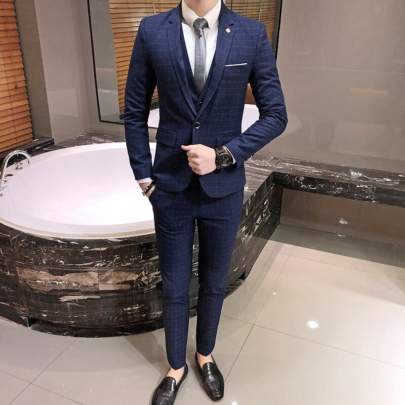 Men's Spring and Autumn Plaid Casual Suit Youth Sl... – Vicedeal