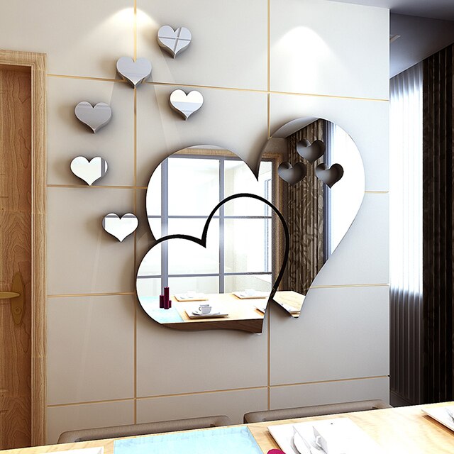 Heart shape 3d mirror wall decor dining room sofa ... – Vicedeal