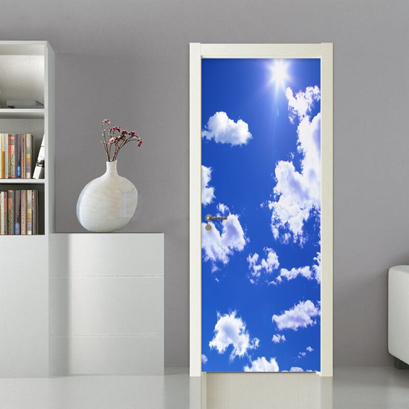 PVC Self-Adhesive Door Sticker 3D Blue Sky And Whi... – Grandado