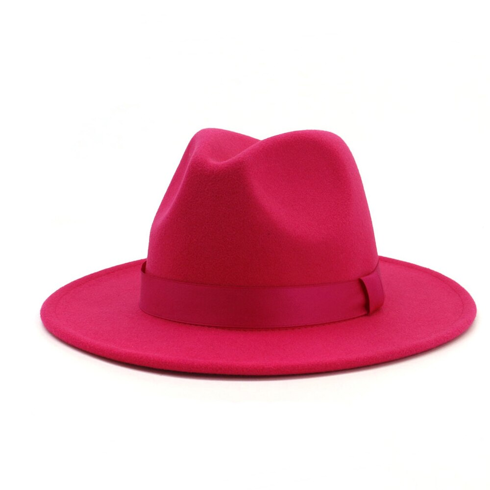 Men Women Red Wool Fedora Hat Wide Brim Jazz Hat C... – Grandado